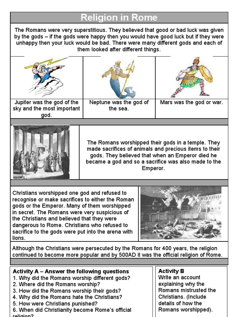 Religion in Rome: Activity A - Answer The Following Questions Activity ...