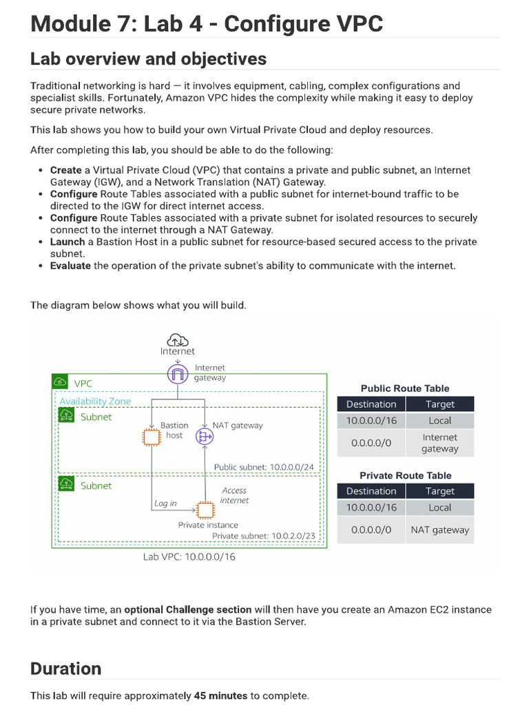 Module 7 Lab 4 Configure VPC | PDF