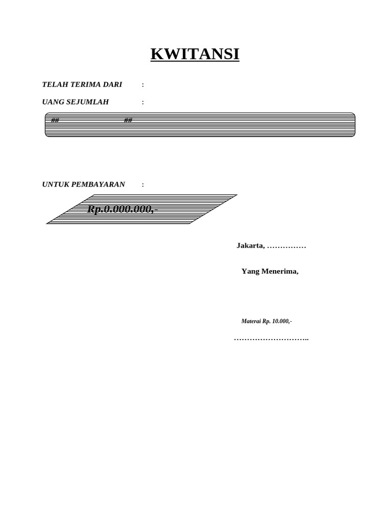 Template Kwitansi Pembayaran Kosong | PDF