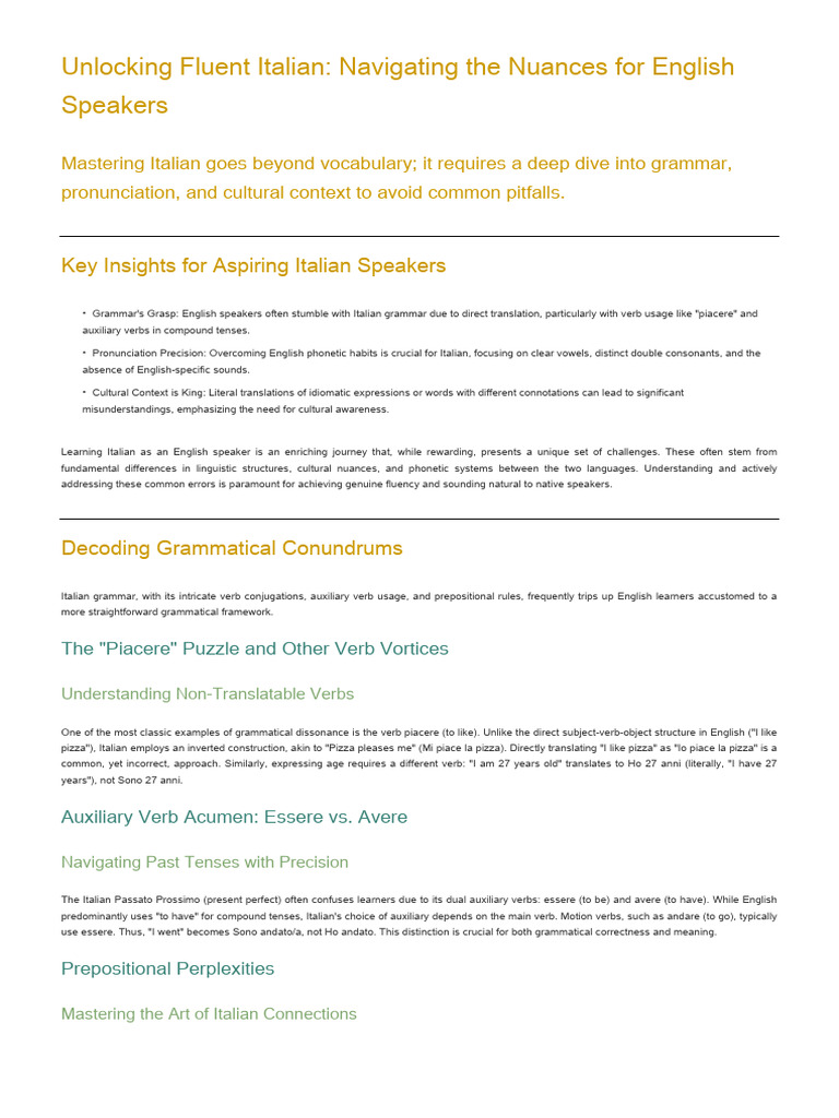Common Italian Learning Mistakes | PDF | English Language | Grammatical ...