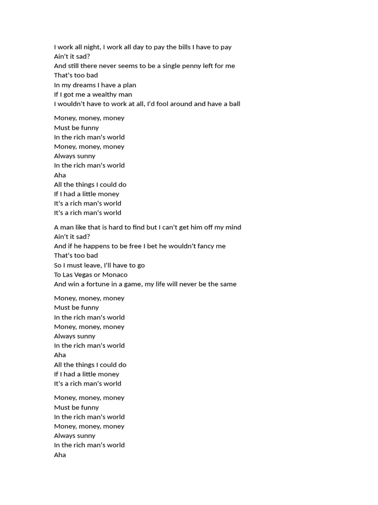 Money, Money, Money Lyrics Analysis | PDF