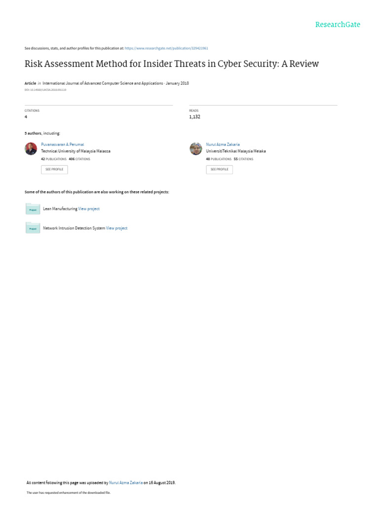 Risk Assessment Method For Insider Threats in Cybe | PDF | Risk | Risk ...