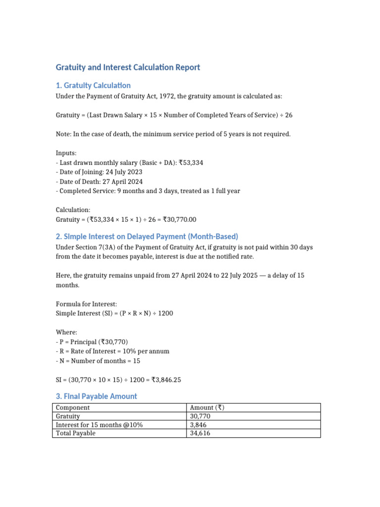 Gratuity Calculation Report | PDF