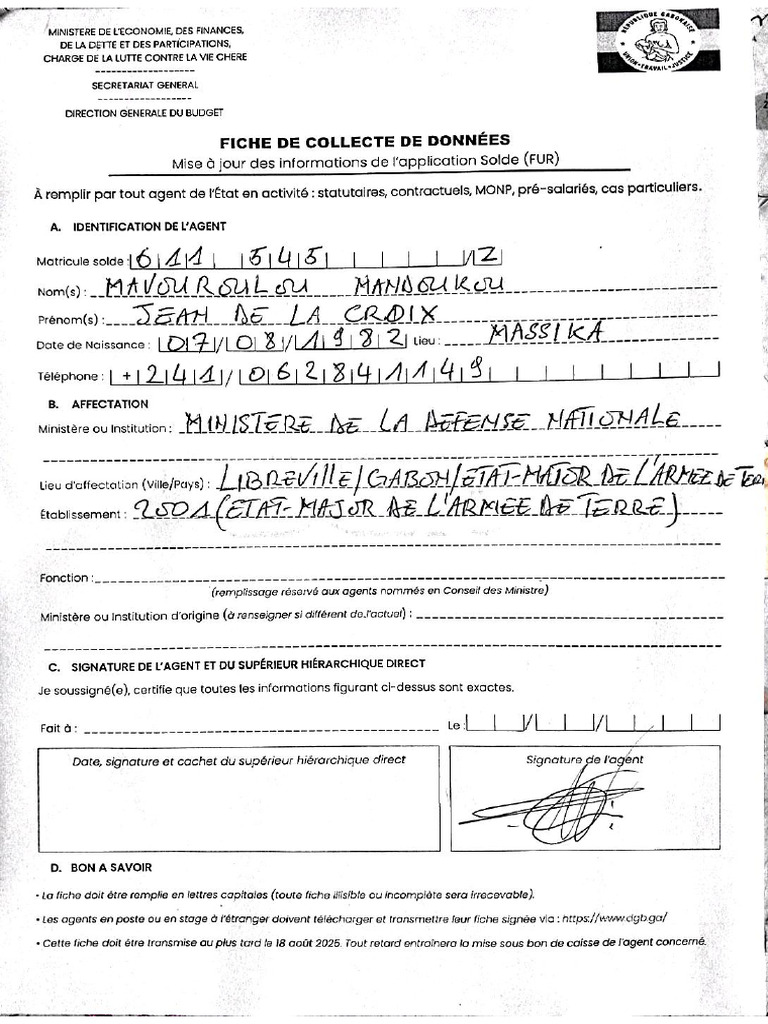 Fiche de Collecte de Données | PDF