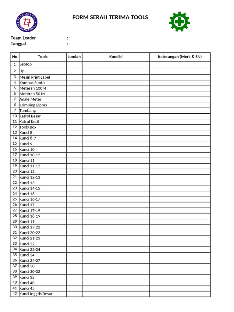 Tool Handover Form Template | PDF