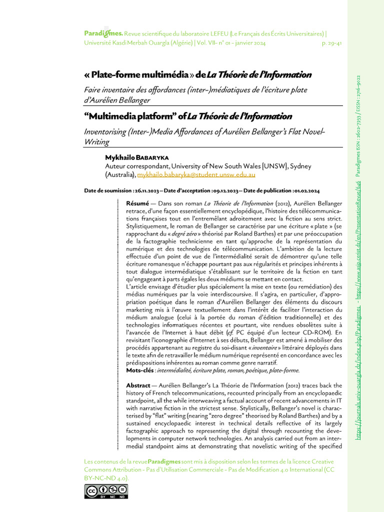 Plate Forme Multimédia de La Théorie de L'information Faire Inventaire ...