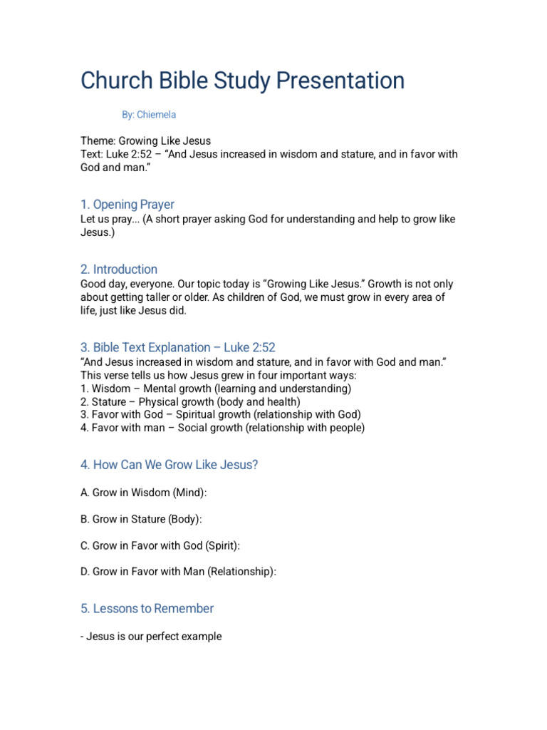 Growing Like Jesus Church Bible Study | PDF