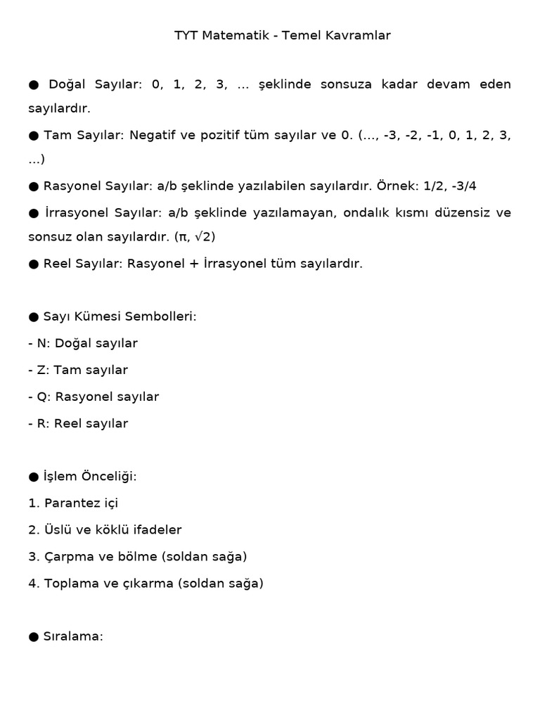 TYT Matematik Temel Kavramlar | PDF