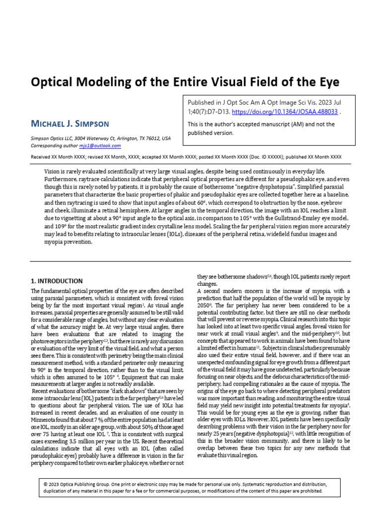 Simpson VPO JOSAA Entire Visual FIeld Rev2AM | PDF | Eye | Optics