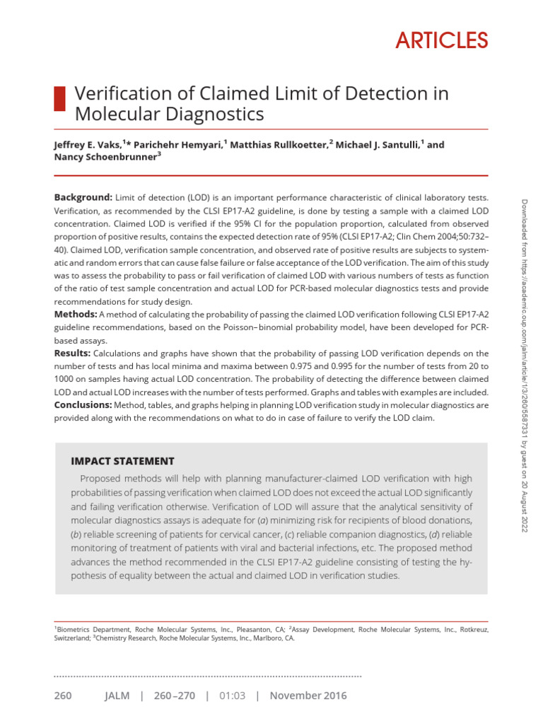 Verifying Limit of Detection in Diagnostics | PDF | Detection Limit ...
