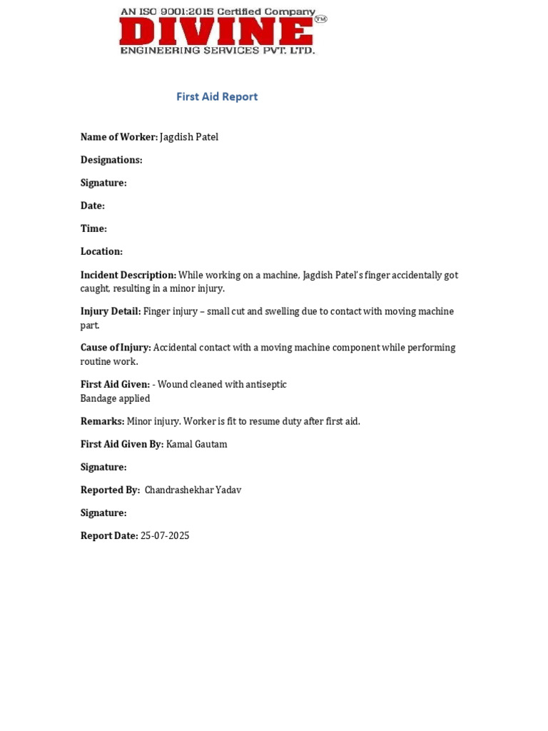 First Aid Report Jagdish Patel | PDF