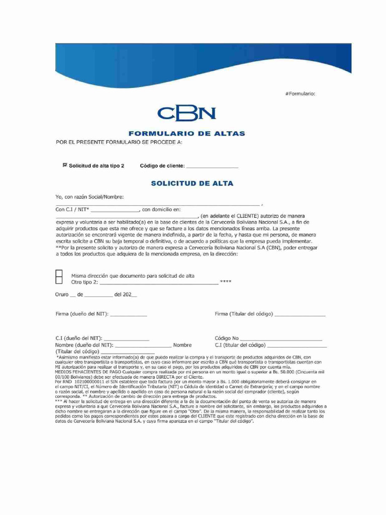 Formulario Vacio Altas Con NIT | PDF