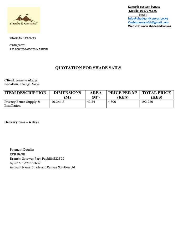 Quotation For Shades | PDF