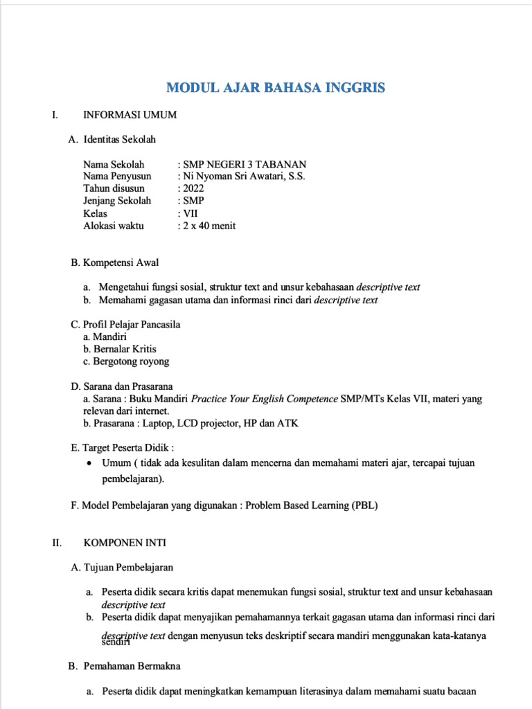 PDF Modul Ajar Describing People Compress | PDF