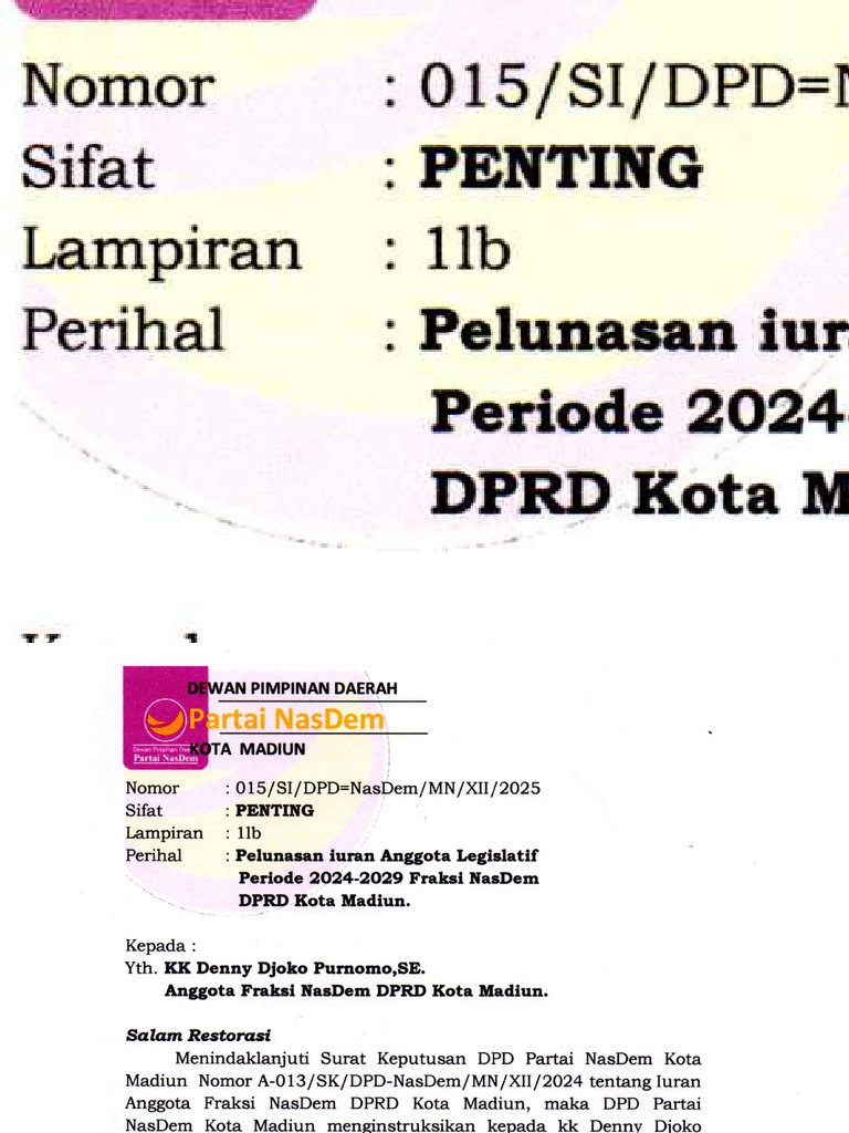 Surat Tagihan Tunggakan Iuran | PDF