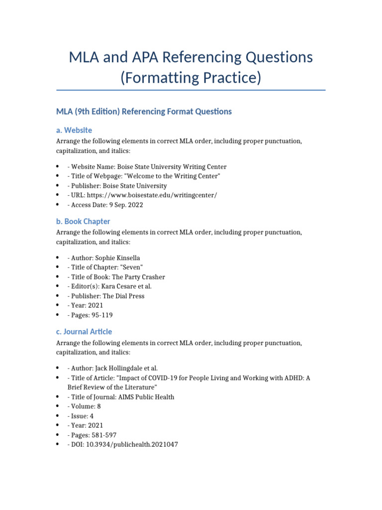 MLA APA Referencing Questions With Answers | PDF