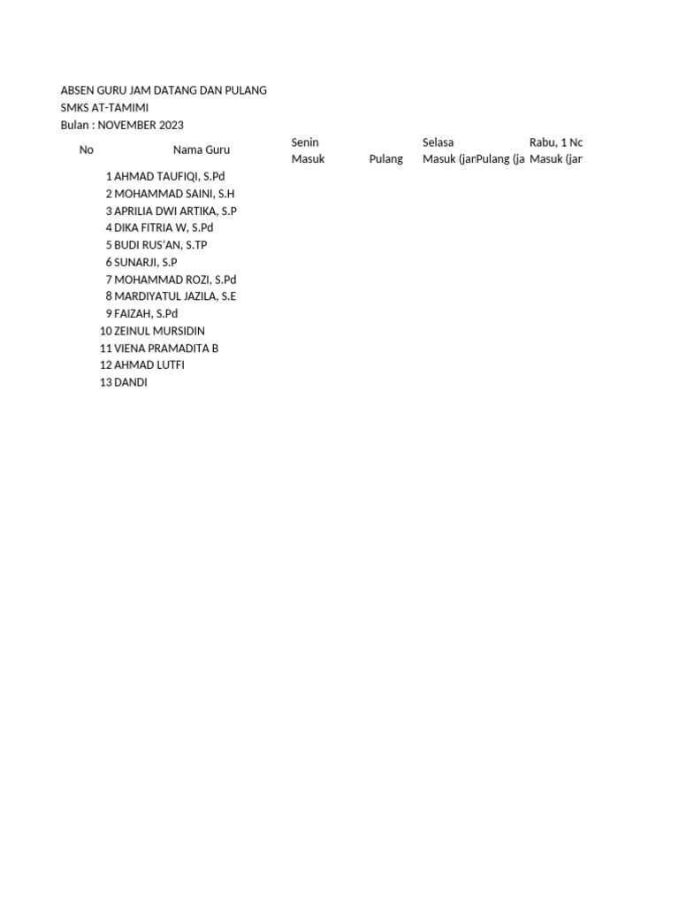 Absen Guru November 2023 | PDF