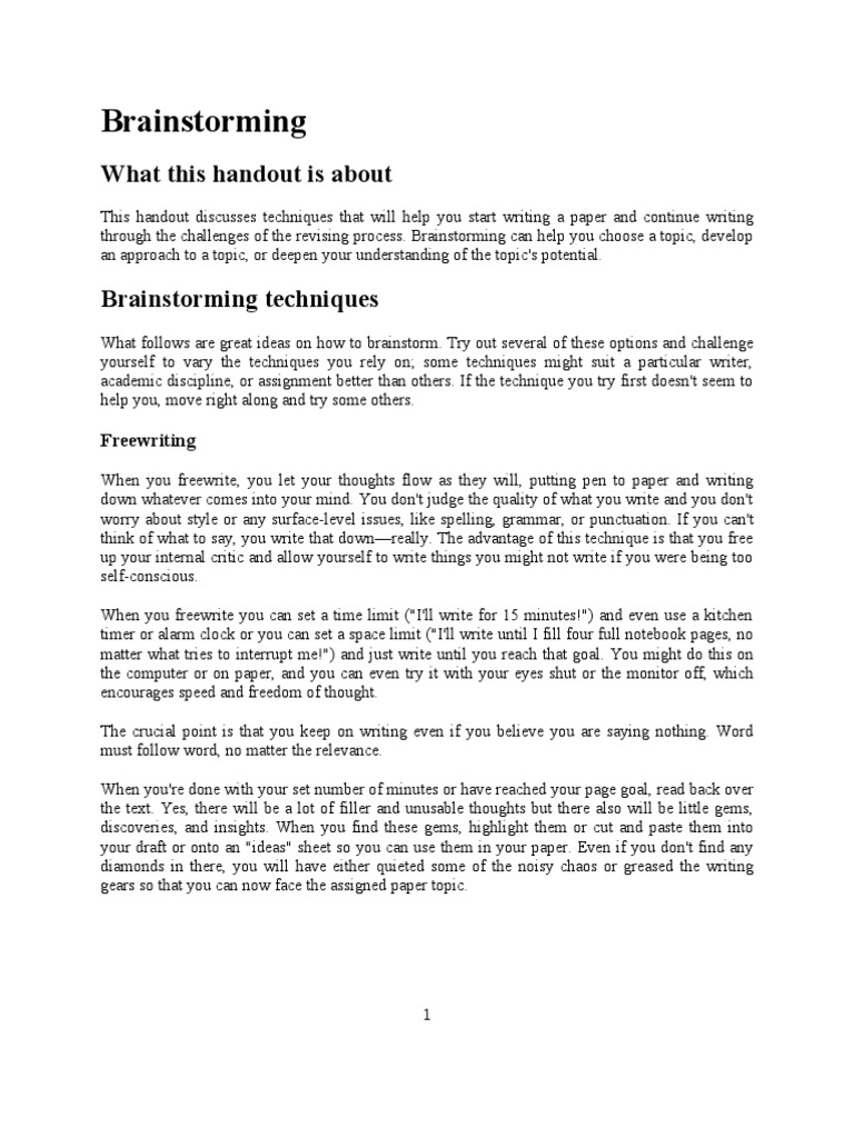 Brainstorming - Handout | PDF