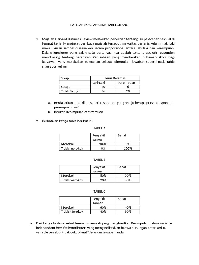Latihan Soal Analisis Tabel Silang | PDF