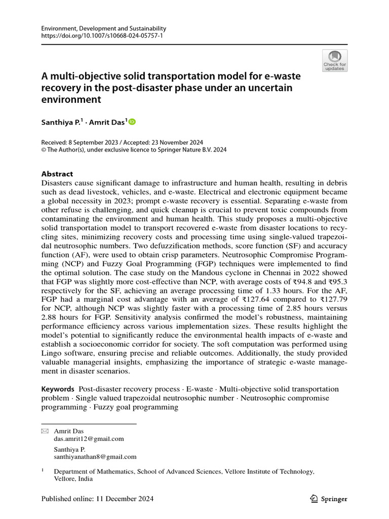A Multi Objective Solid Transportation Model For e Waste | PDF ...