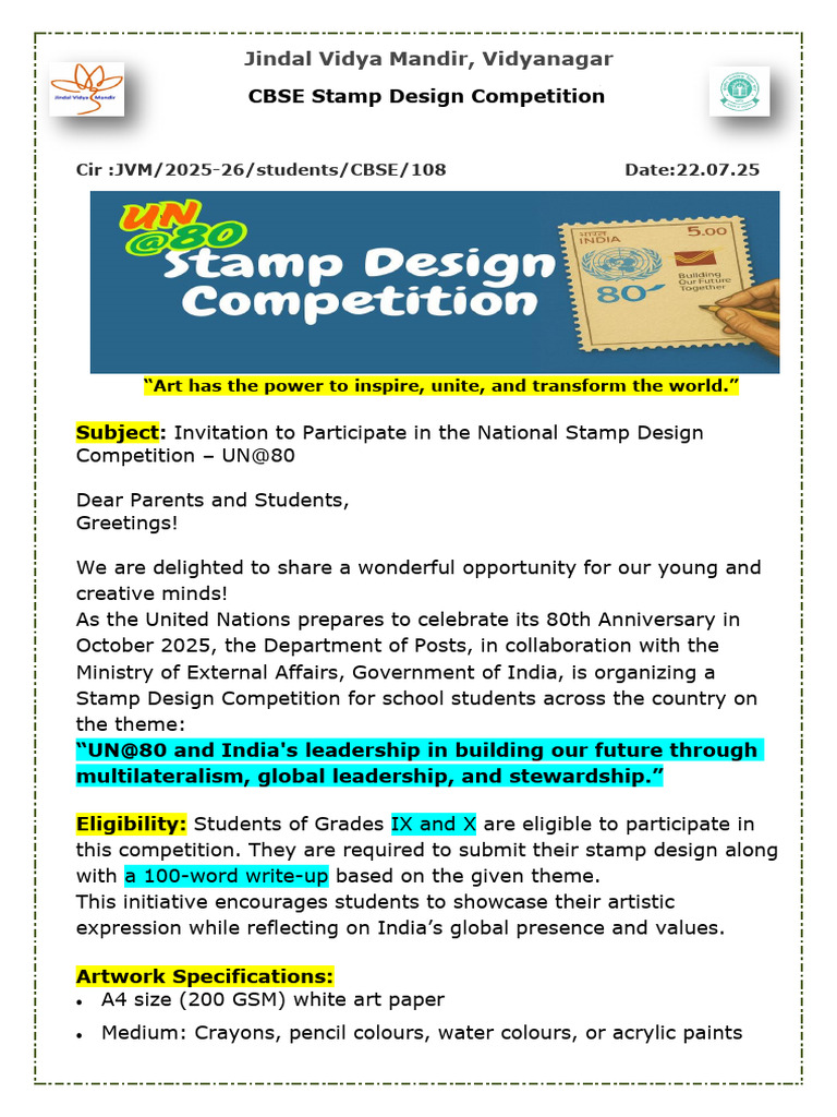 UN@80 Stamp Design Competition 2025 | PDF