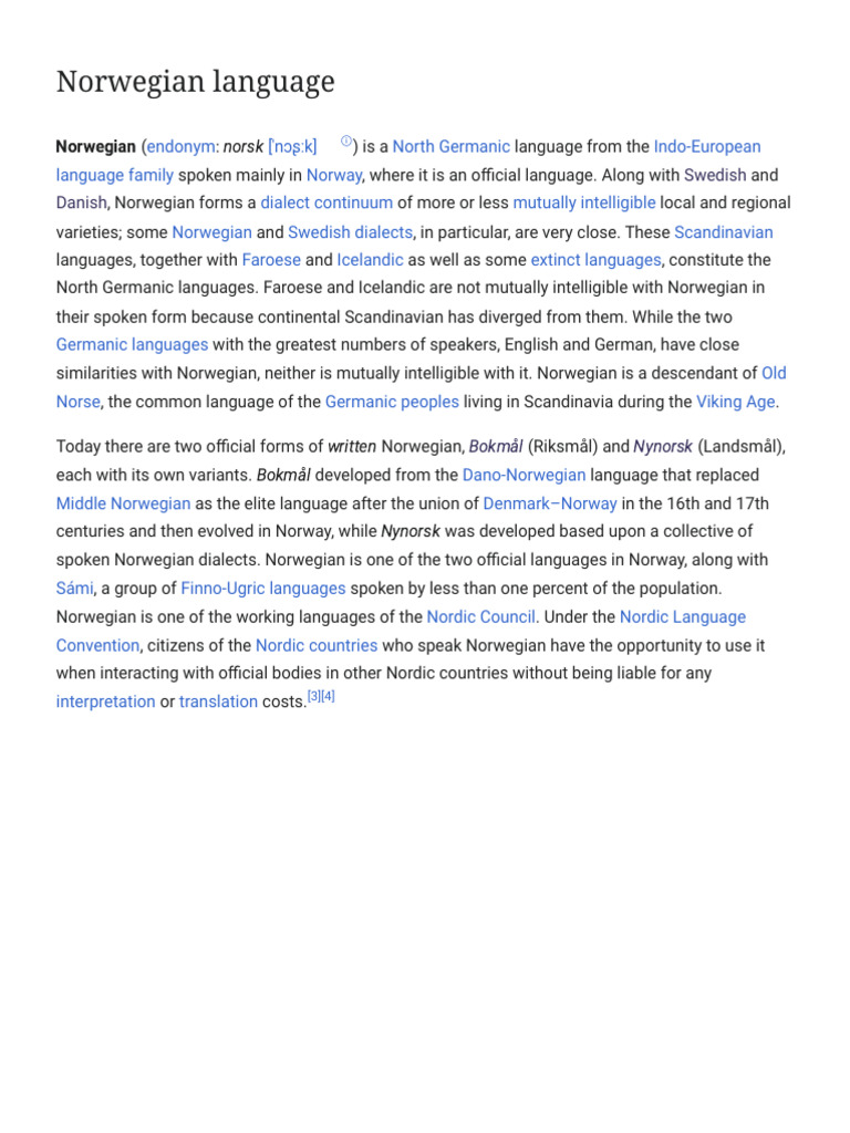 Norwegian Language - Wikipedia | PDF | Scandinavia | Languages Of Europe