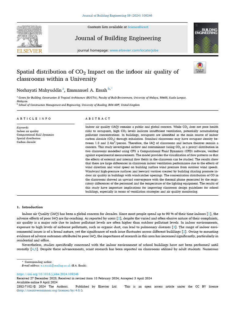Mahyuddin 2024 Spatial CO2 Classroom | PDF | Ventilation (Architecture) | Computational Fluid ...