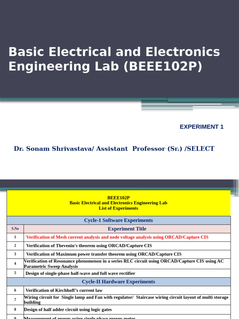 10-EXPERIMENT 6 Verification of Mesh current analysis and node voltage analysis using ORCAD ...