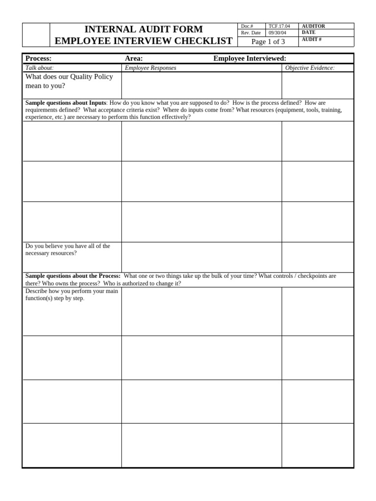 Employee Interview Audit Checklist | PDF | Audit | Internal Audit