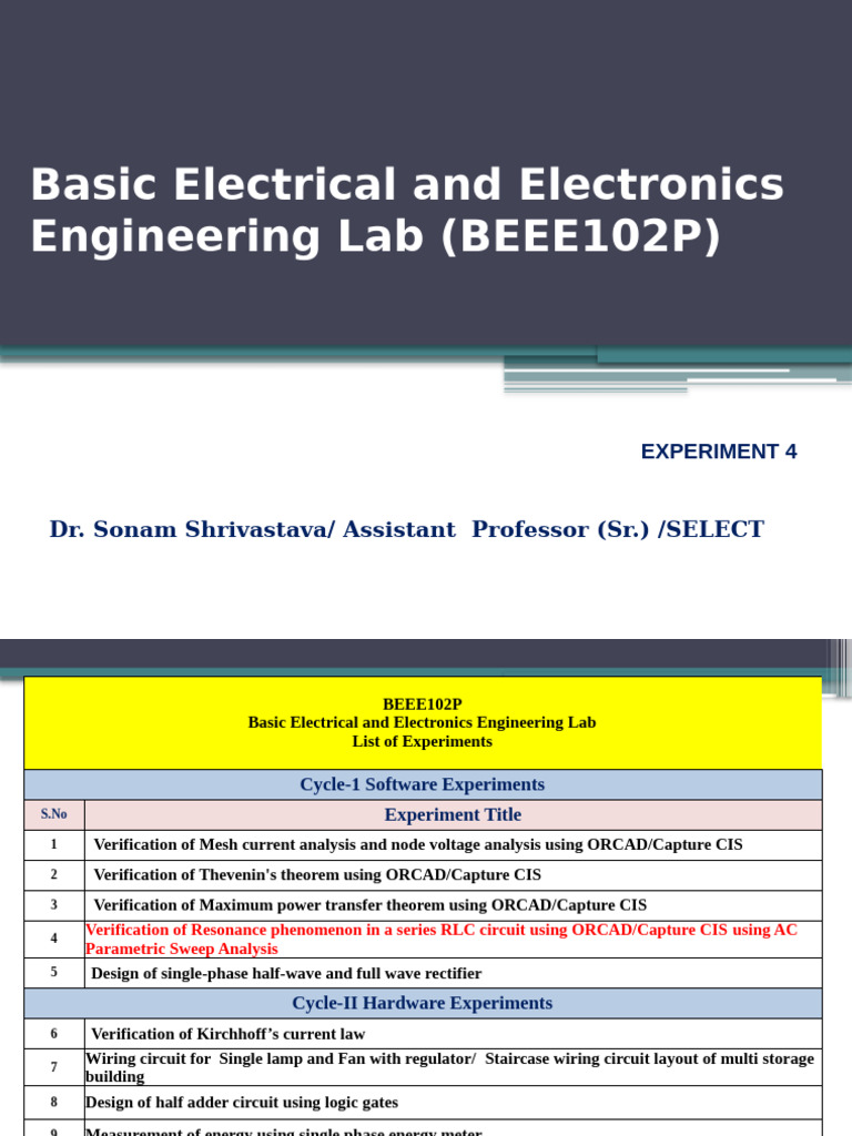 13-EXPERIMENT 9 Verification of Resonance Phenomenon in A Series RLC Circuit Using ORCAD ...