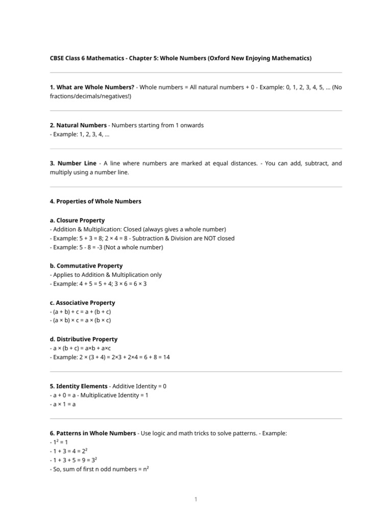 Whole Numbers Notes | PDF