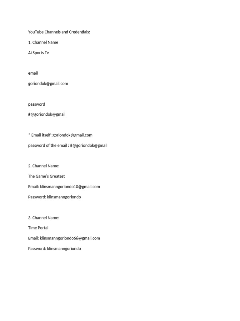My YouTube Channels Credentials | PDF