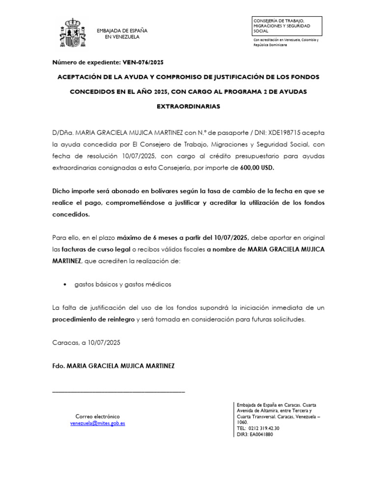 Aceptacion y Compromiso de Justificacion - 076 | PDF