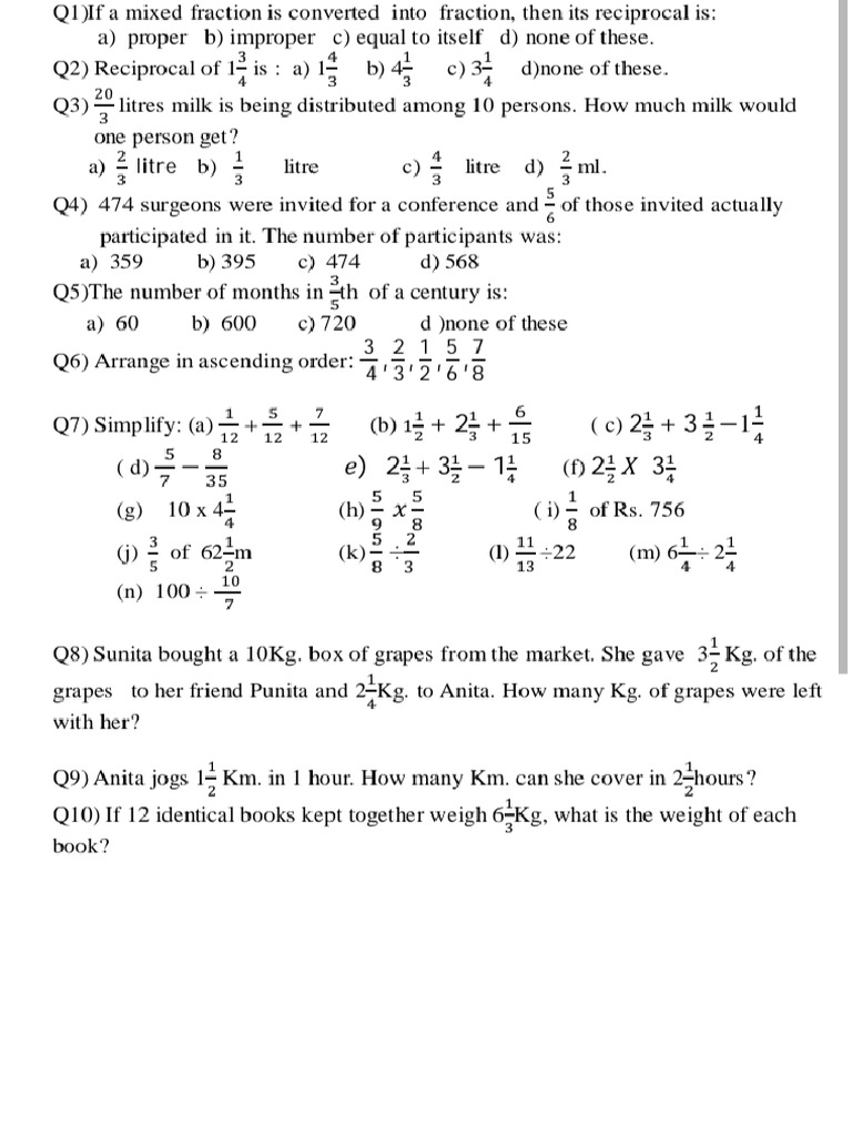 Holiday Homework Class 7 Maths | PDF