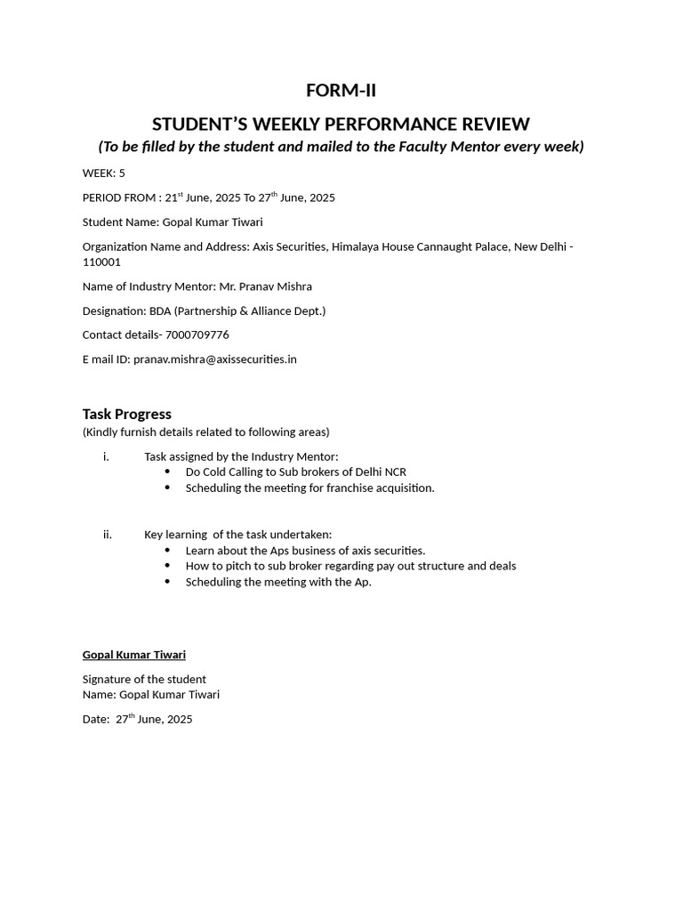 Gopal Kumar Tiwari SIP FORM 2 Week 5 | PDF