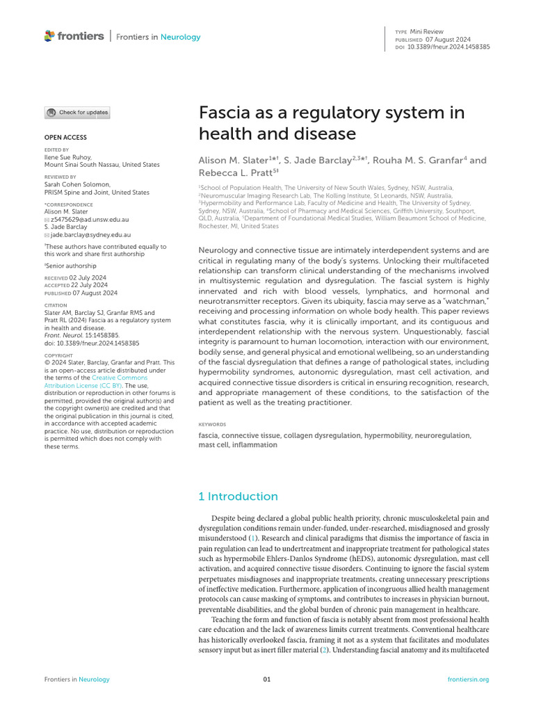 Fascia As A Regulatory System in Health and Disease | PDF ...