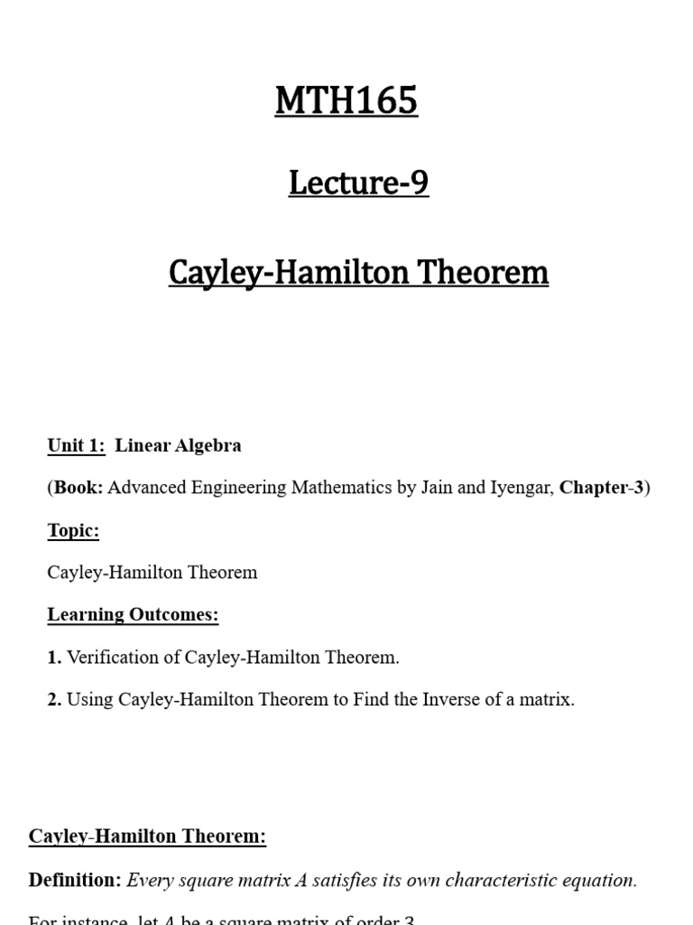 Lecture6-6 - 19437 - Lecture 6-Cayley-Hamilton Theorem | PDF | Matrix ...