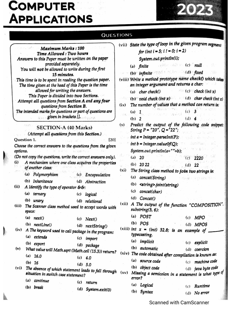 10 TH ICSE Computer Questions Papers | PDF