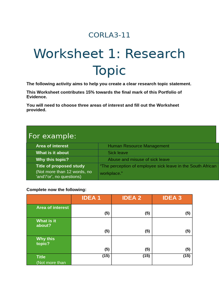 CORLA3-11 Appendix 1 Worksheet 1 | PDF