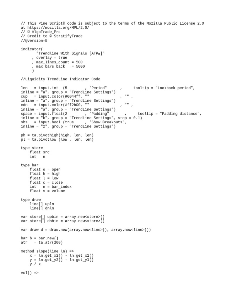 Trendline With Signals (ATP?) PineScript Code v.5 | PDF