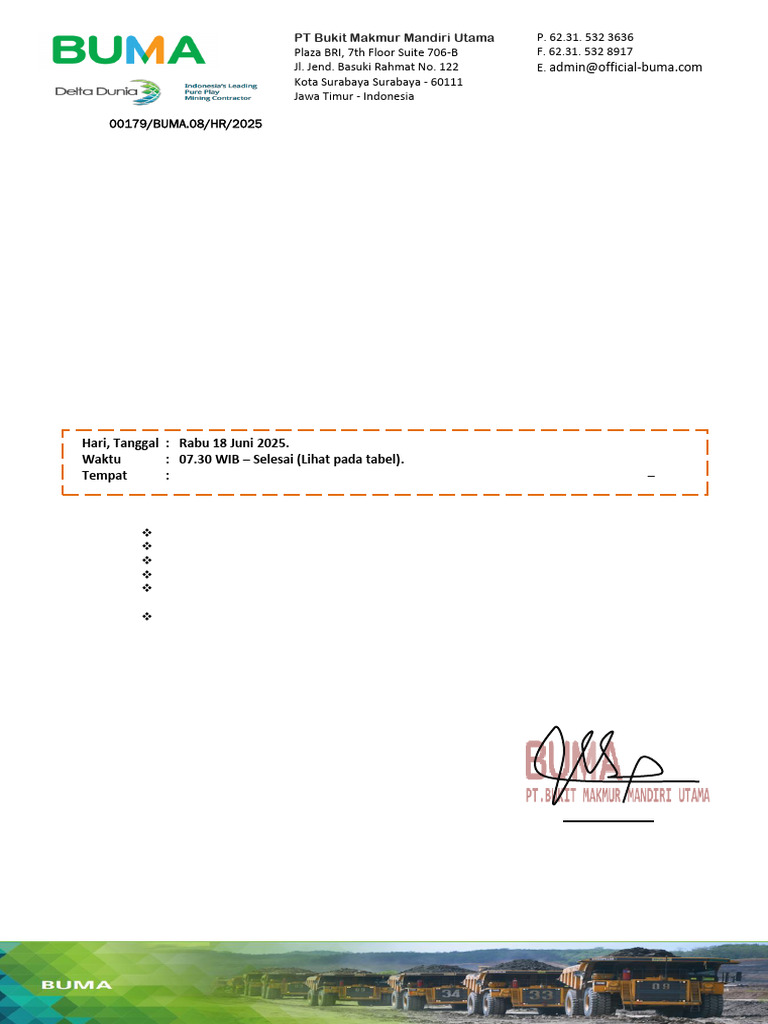 Surat Undangan Interview Calon Karyawan PT Buma International Grup Tbk - Sby | PDF