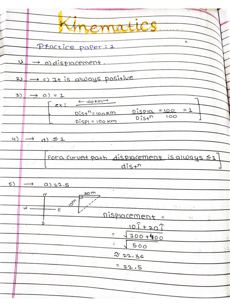 Kinematics Practice Paper 1 | PDF