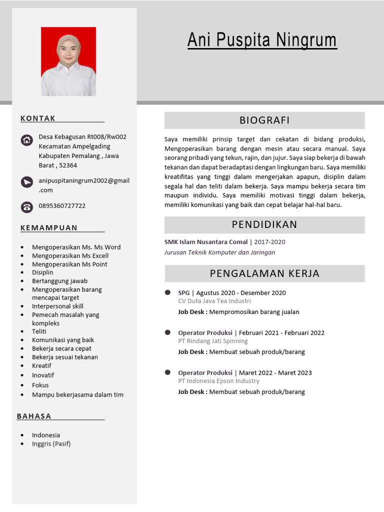 CV+Berkas Lamaran Kerja - Ani Puspita Ningrum | PDF