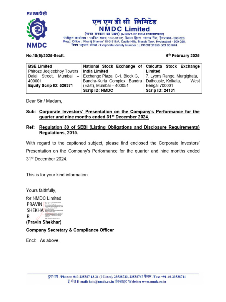 NMDC Limited Financial Results FY 2024-25 (9M) | PDF | Exchange Traded ...