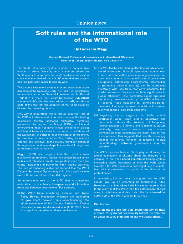 Soft Rules and The Informational Role of Wto | PDF | World Trade Organization | International ...