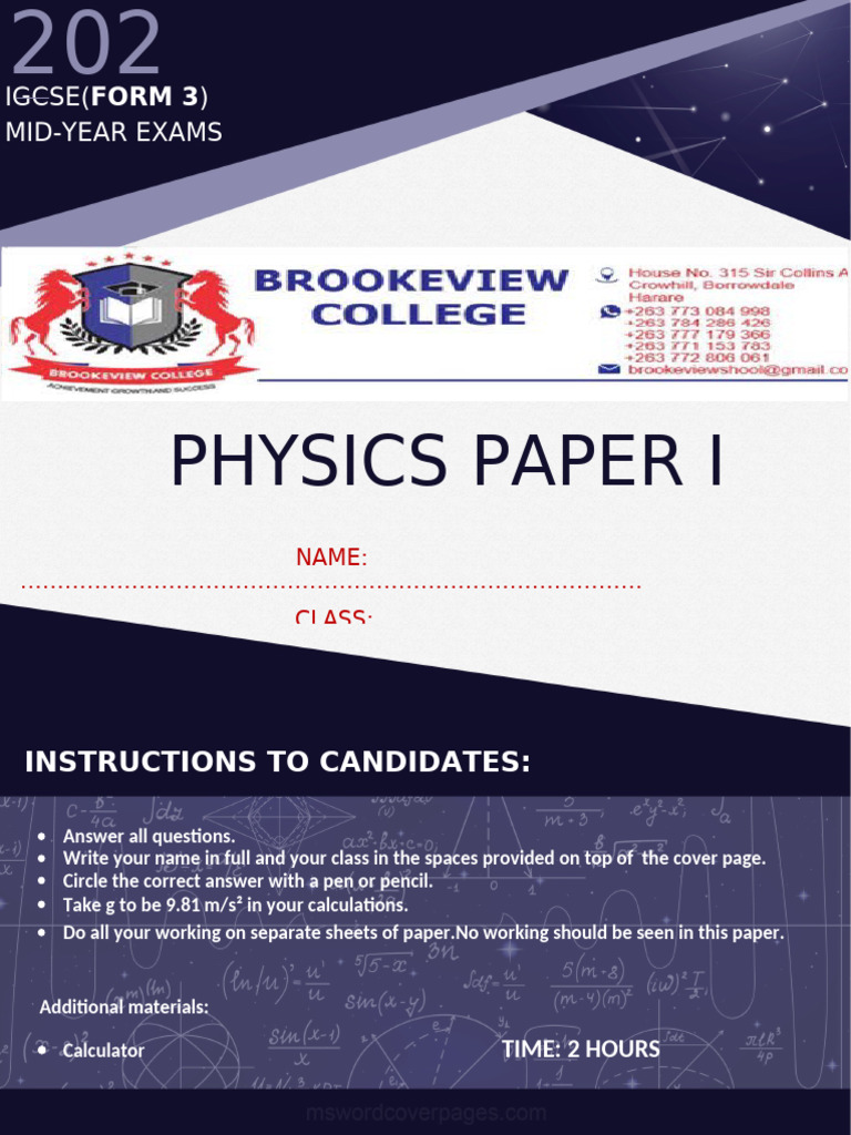 @@paper 1 - Physics Exam Cover Page - Realest 01 | PDF