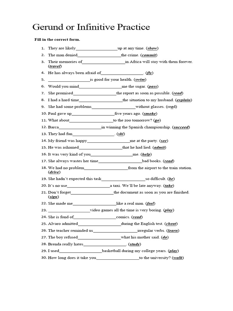 Gerund or Infinitive Practice #1 | PDF
