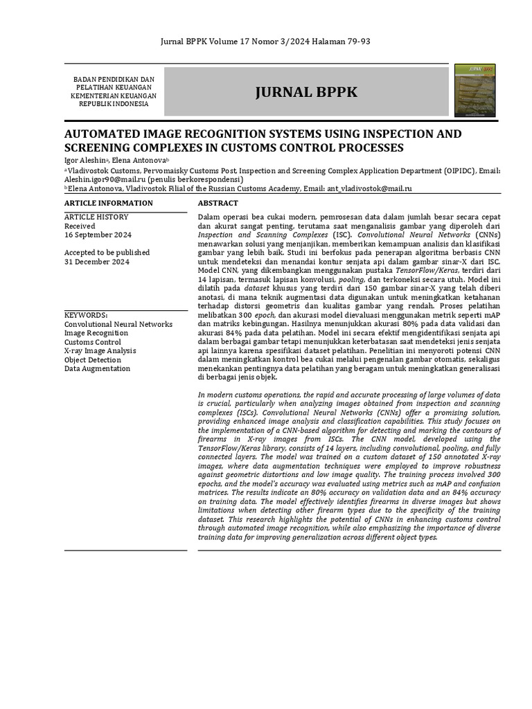 Jurnal BPPK: Automated Image Recognition Systems Using Inspection and Screening Complexes in ...