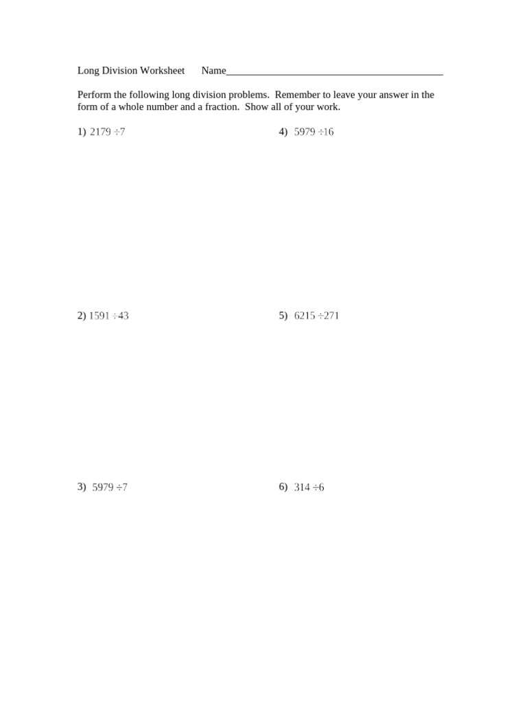 5.6 Long Division Worksheet | PDF
