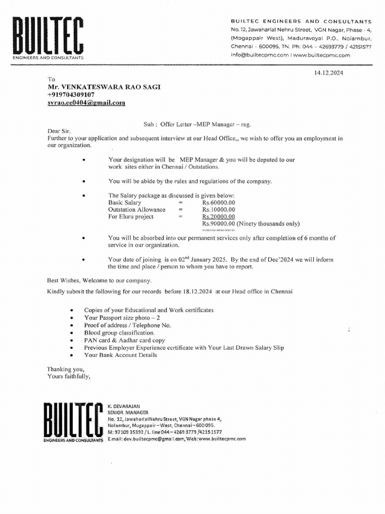 MR - Venkat Offer Letter | PDF